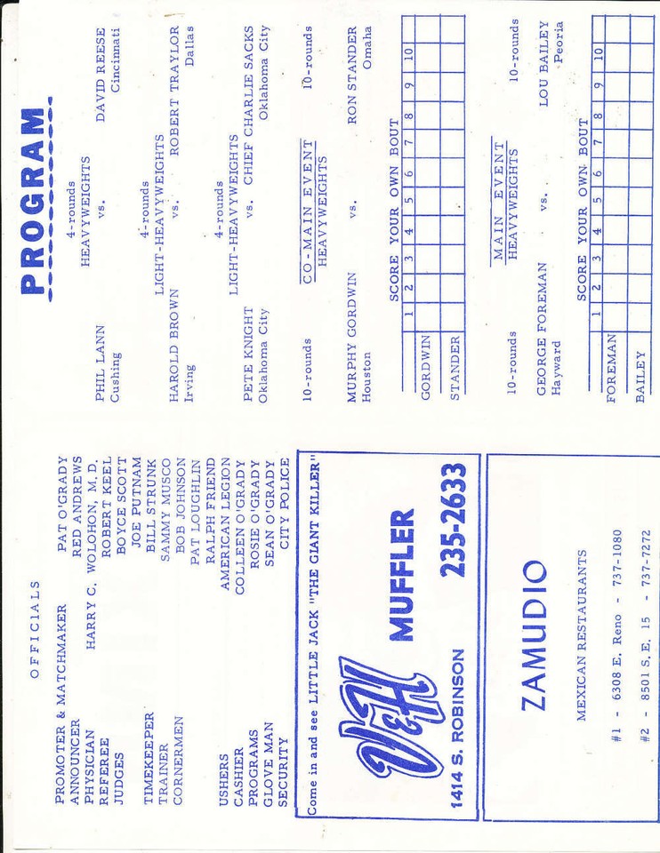 George Foreman vs Lou Bailey Present Boxing Program 11/3 1970 | eBay