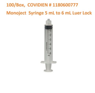 Covidien 1180600777 6mL Syringe Luer Lock Tip General Purpose Syringe 5 ...
