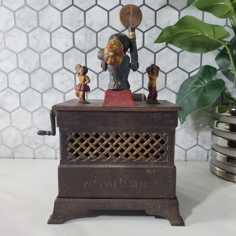 Vintage Cast Iron Mechanical Monkey Moving Figures Organ Bank Book of ...