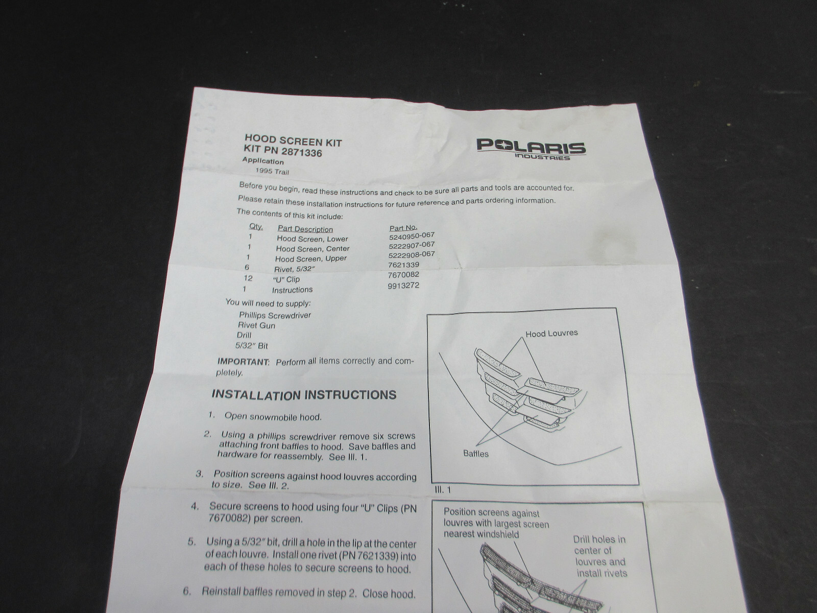 NEW OEM POLARIS 1995-1997 INDY 440 500 CLASSIC TRAIL EVOLVED HOOD ...