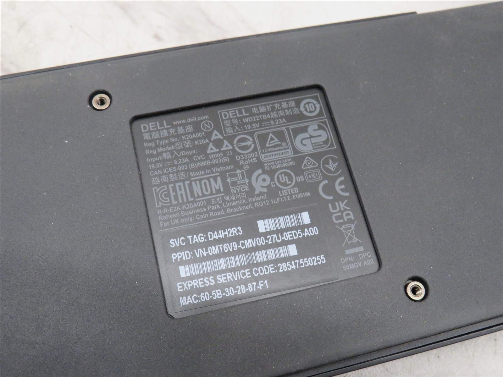 Dell WD22TB4 Thunderbolt Docking Station USB-C 09NWD6/0K3NXR+ AC | eBay