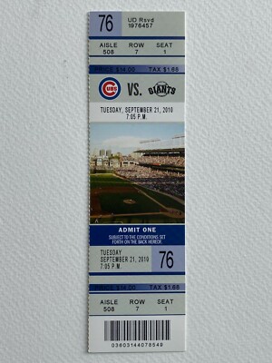 2010 San Francisco Giants at Chicago Cubs Ticket 9/21/10 Buster Posey ...