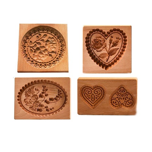 Heart Shortbread Mold Cookie Cutter Molds Carved Wooden Gingerbread ...