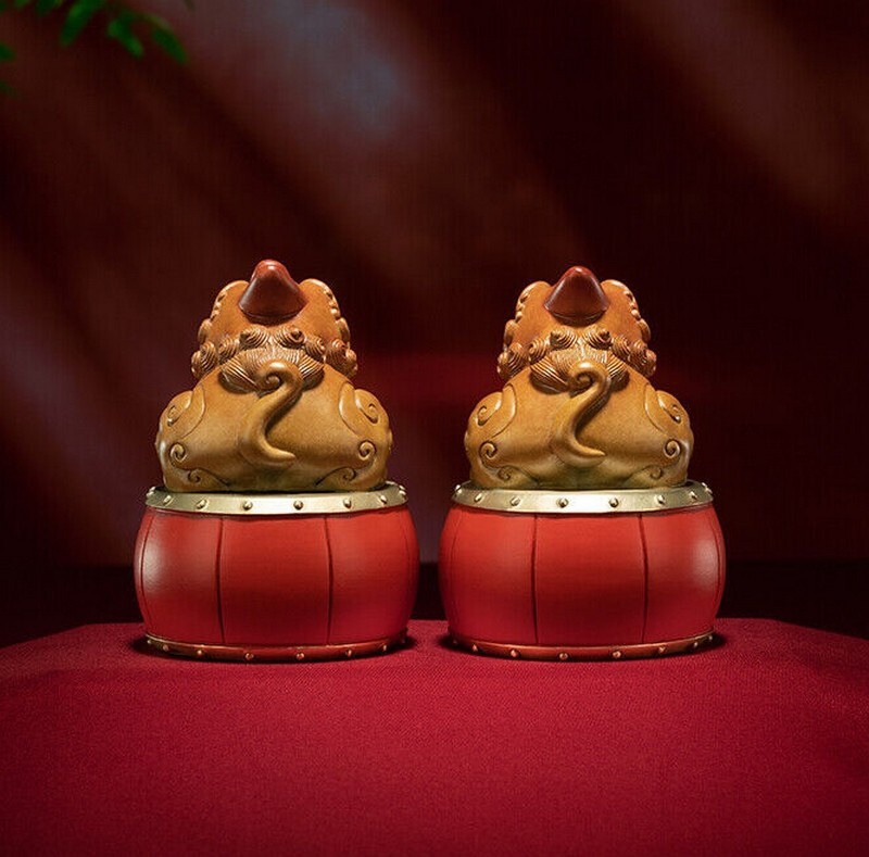 Pair Chinese Brass Pi Xiu Statue Feng Shui Ornament Mascot Mythical ...