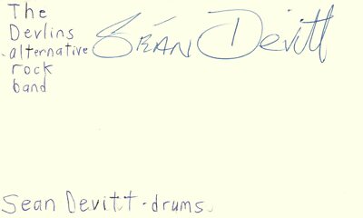 Sean Devitt Drummer The Devlins Rock Band Music Autographed Signed ...