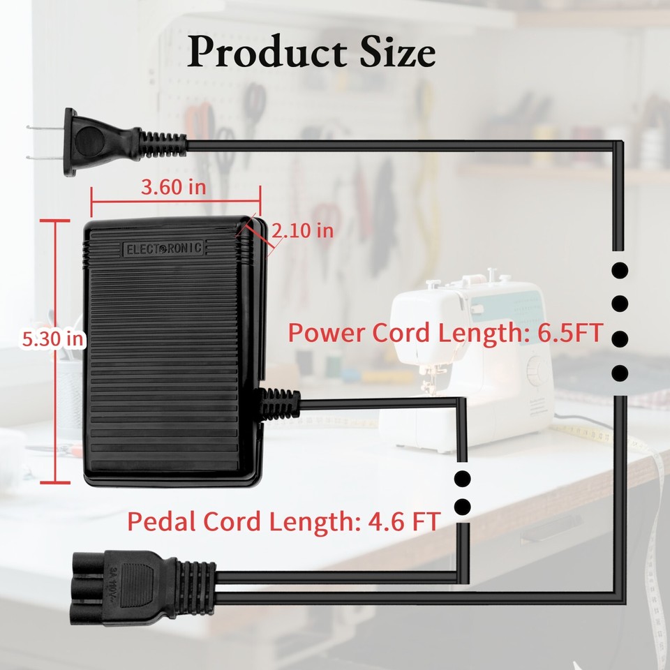 Foot Control Pedal Power Cord 033770217 Compatible with Janome Sewing ...