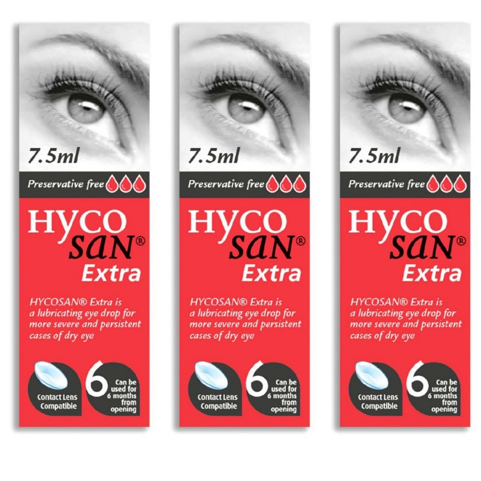 Hycosan Extra Preservative Free Eye Drops - 7.5ml - SET OF 3 - NEW ...