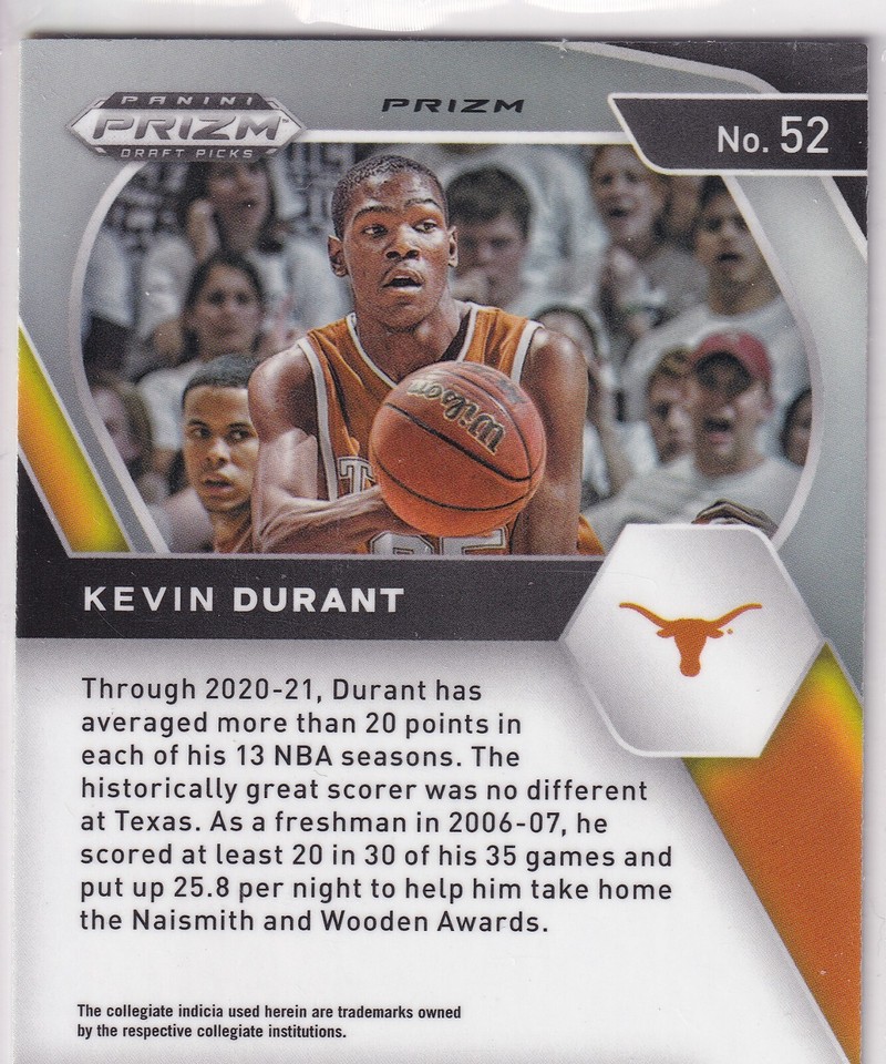 2021 Panini Prizm Draft Picks Kevin Durant Orange #52 Texas Longhorns ...