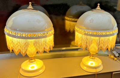 Pair of Vintage Glazed Bone China Lamps Original Finials 22"H Half ...