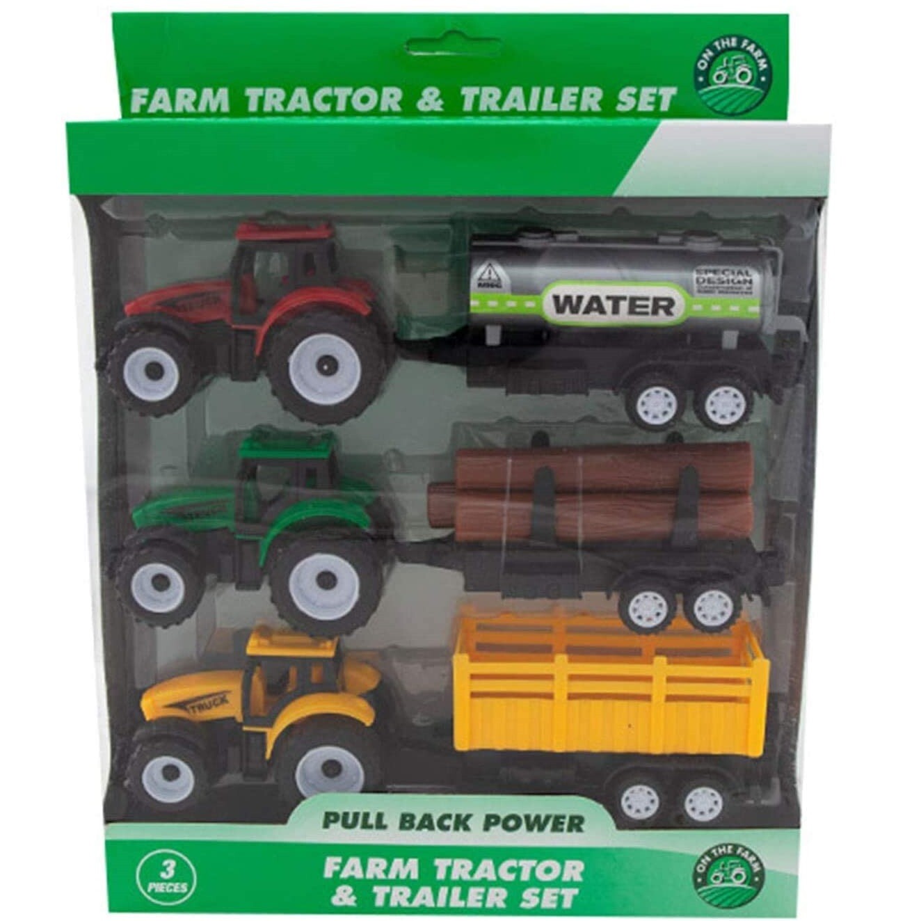 Farm Tractor and Trailer 3 Piece Plastic Farm Vehicles Toy Play Set ...