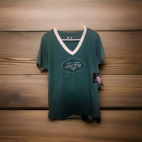 Nfl Team Apparel Women’s Rhinestone V Neck T Shirt New York Jets Size L ...