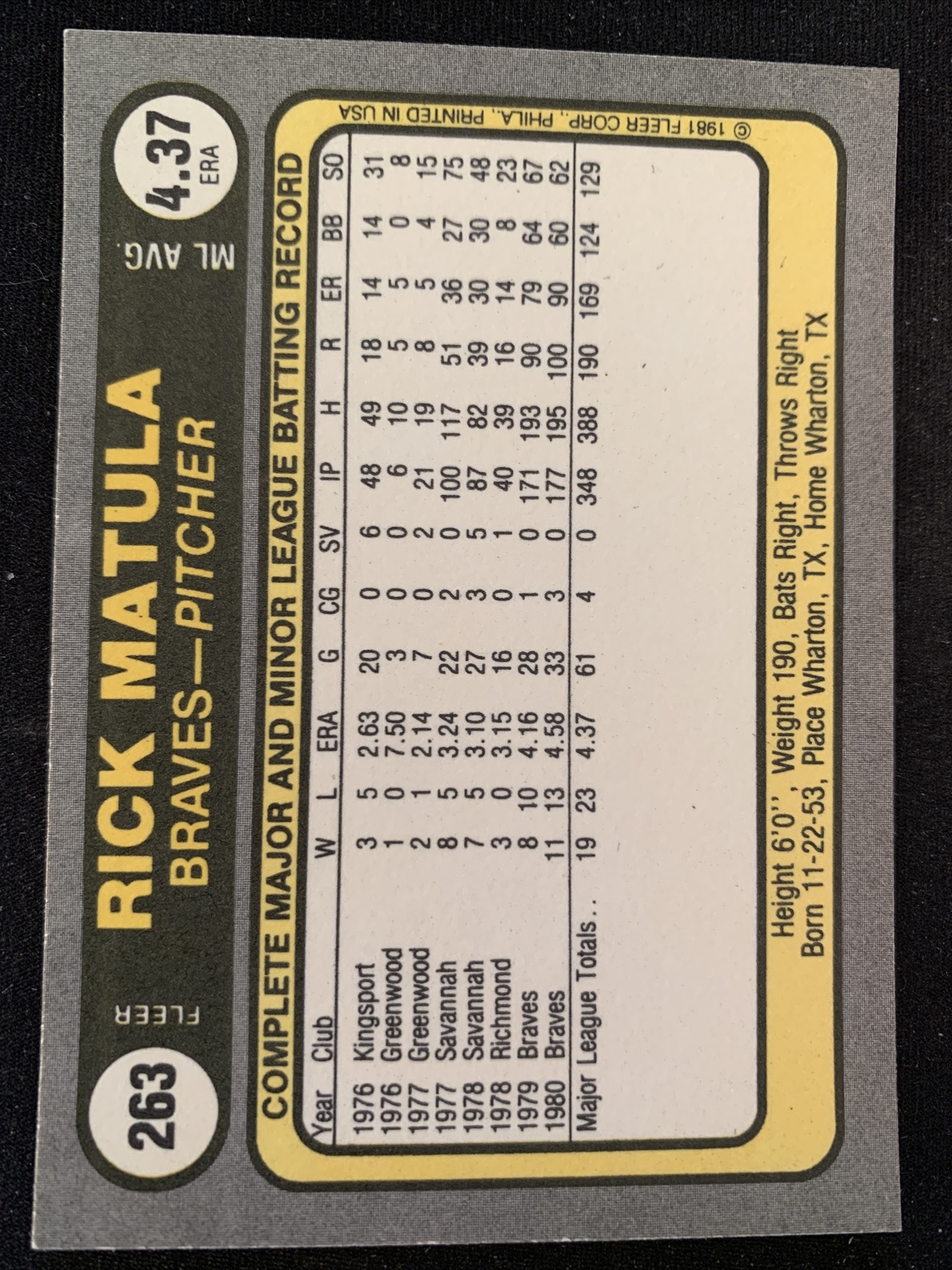 1981 Fleer - #263 Rick Matula for sale online | eBay