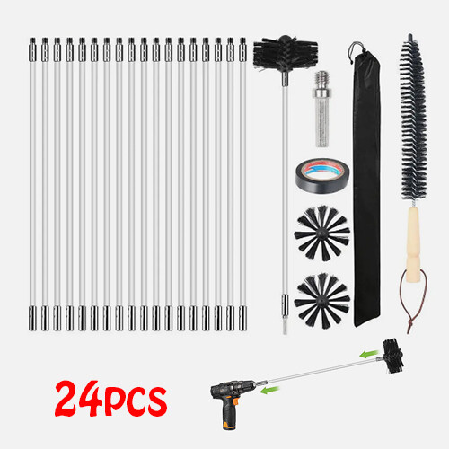 24pcs Chimney sweep Set Flue Sweeping Brush & Rod Kit Soot Cleaning ...
