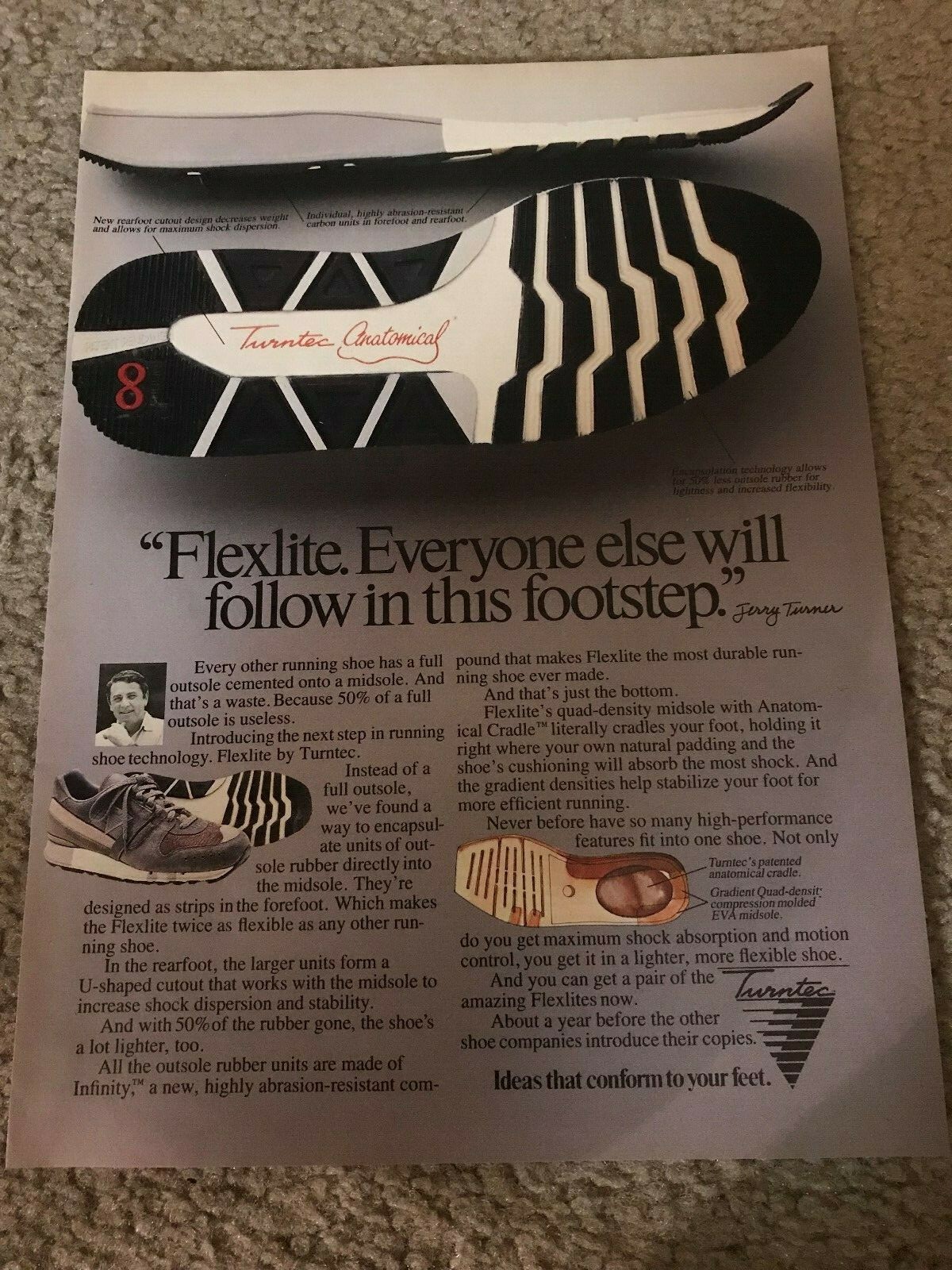 Vintage 1986 TURNTEC FLEXLITE Running Shoes Poster Print Ad 1980s RARE ...