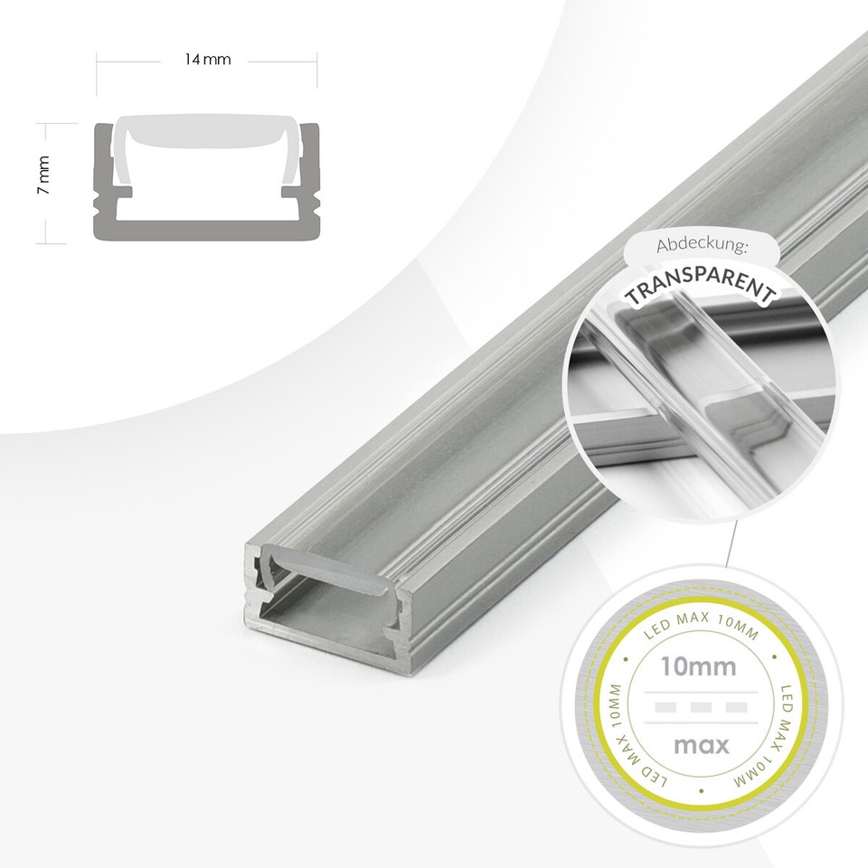 Alu Profil für LED Streifen 1m 2m Stripe Lichtleiste Aluminium Schiene ...