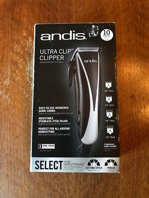 Andis Ultra Clip Clippers 10 Piece Kit Adjustable Clipper Open Box Pre ...