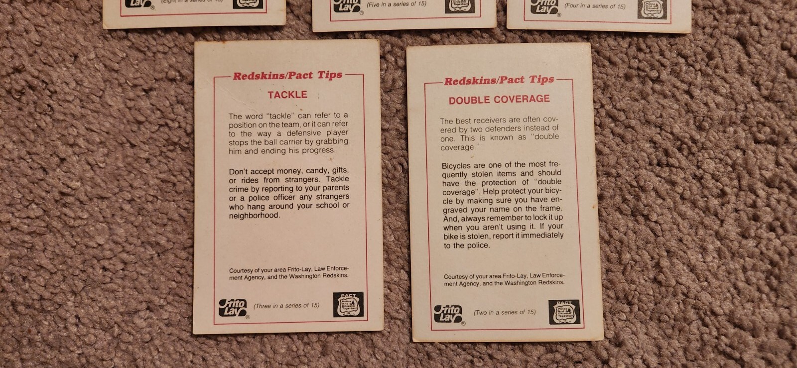 1982 Washington Redskins Police Frito Lay Card Lot Of 5 Art Monk Murphy ...