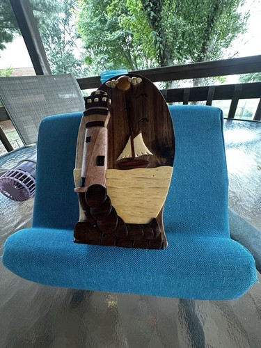 Carver Dan Hardwood Lighthouse Puzzle Box Polished Handmade Nautical ...