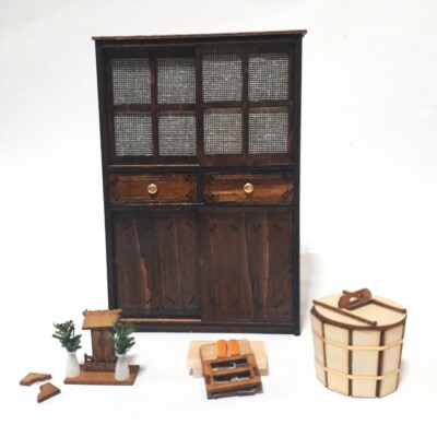 Japanese Miniature Doll House Kitchen Cupboard Figure Kit Showa Style ...