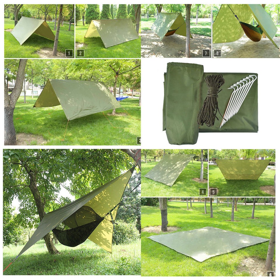 Waterproof Camping Tent Tarp Shelter Hammock Cover Lightweight Rain Fly ...