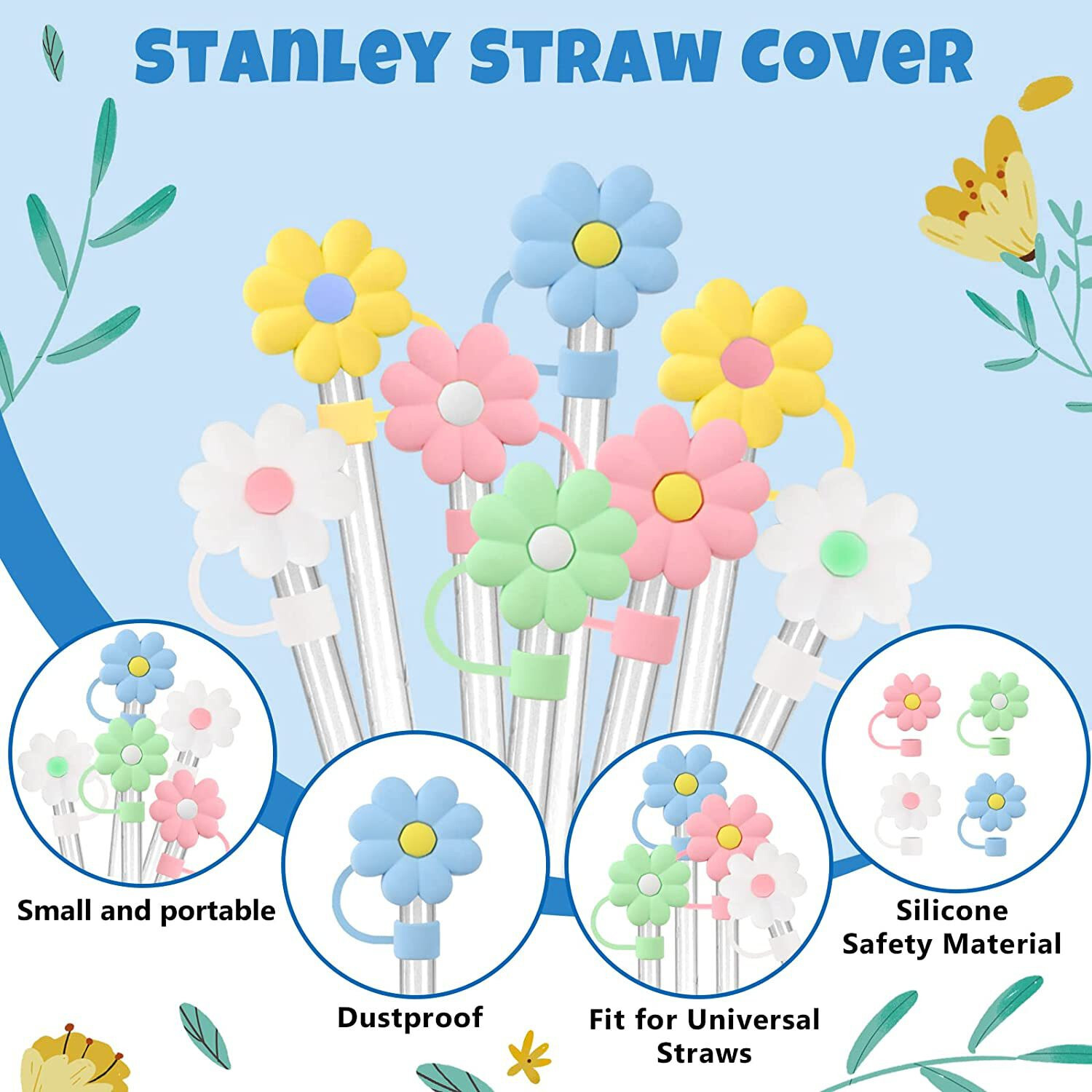 8Pcs Straw Cover Decoration Straw Tips Cover Straw Covers Cap For ...
