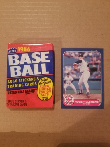 1986 Fleer Baseball Unopened Wax Pack With 86 Roger Clemens #345 Good ...