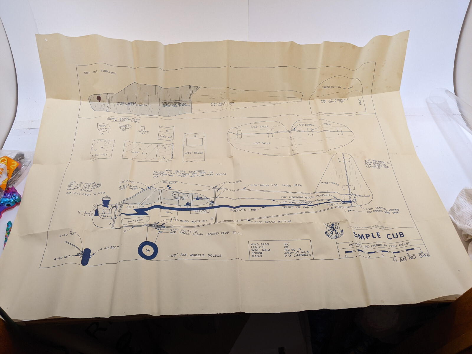 RC Modeller Simple Cub Plan 946 Fuselage ONLY Cox .049 Motor Vintage ...