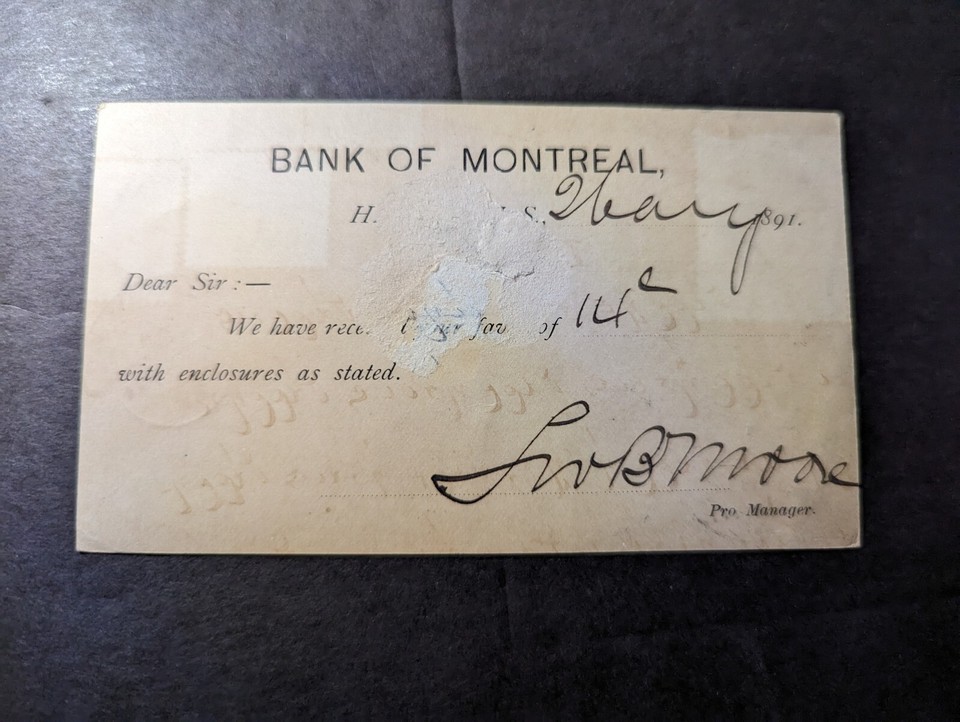 1891 Canada Bank Postcard Cover Halifax Nova Scotia to London EC ...