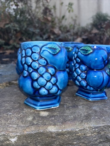 Inarco Japan Blue Mood Indigo Fruit Grapes Pear Coffee Mugs (Set 4 ...