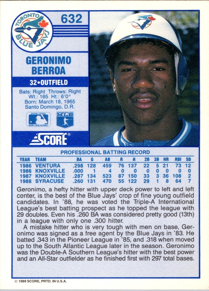 1989 Score - Geronimo Berroa #632 | eBay