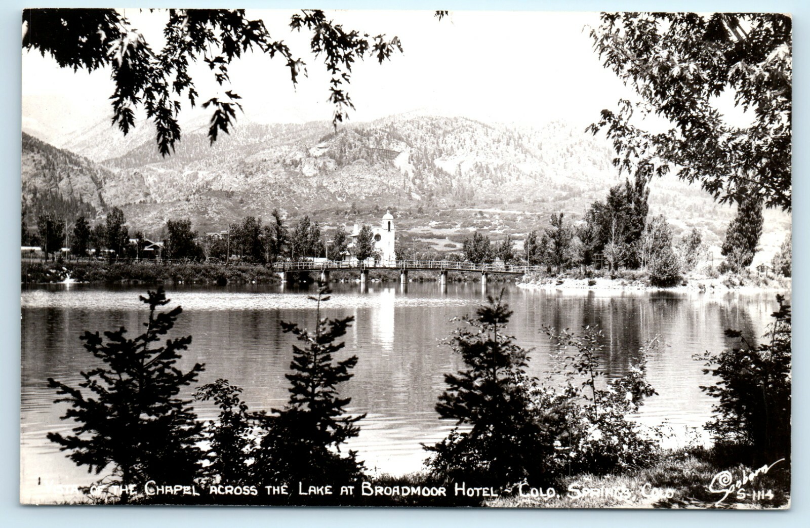 POSTCARD RPPC Vista of the Chapel Across the Lake at Broadmoor Hotel ...