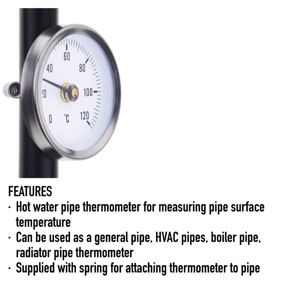 Hot Water Pipe Thermometer 0-120°C 63mm Dial Bimetal Temperature Gauge ...