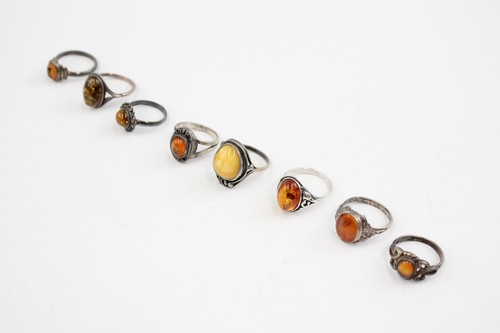 Sterling Silver Amber Rings Baltic Copal Egg Yolk x 8 (24g) | eBay UK