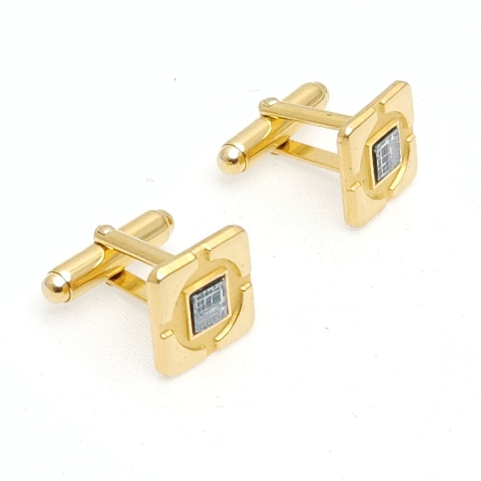 Vintage 90s Computer Chip Cufflinks Gold Tone Toggle Backs Tech Geek ...