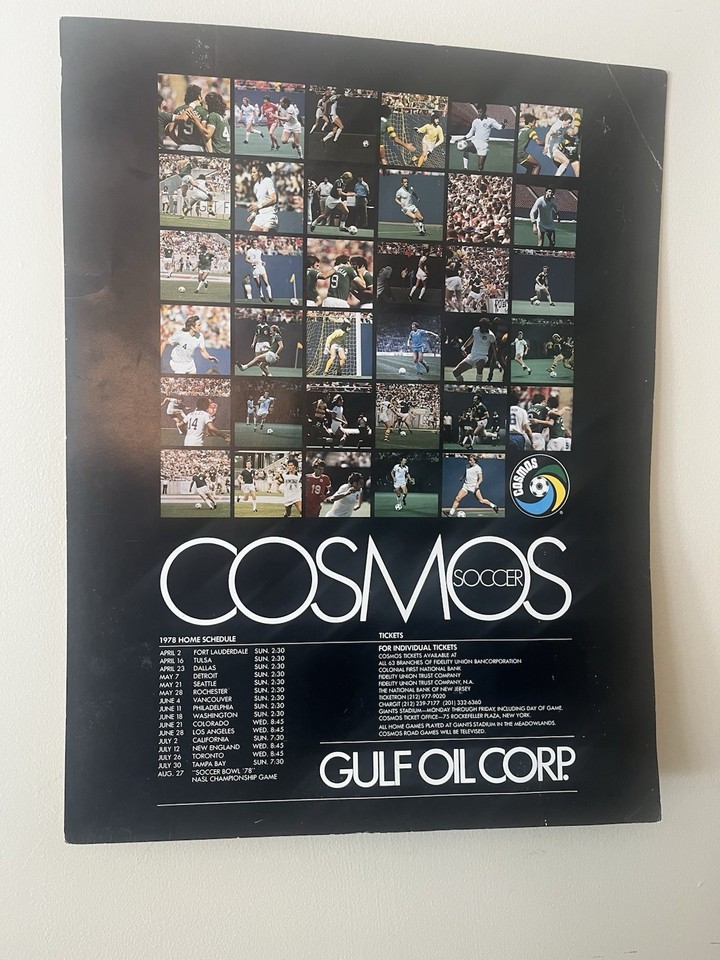 1978 Vintage Poster NASL Soccer New York Cosmos 18” X 23”. Gulf Oil ...