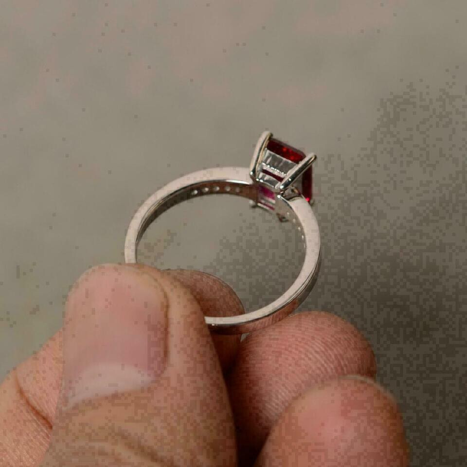 2Ct Emerald Cut Red Ruby Diamond Solitaire Engagement Ring 14K White ...