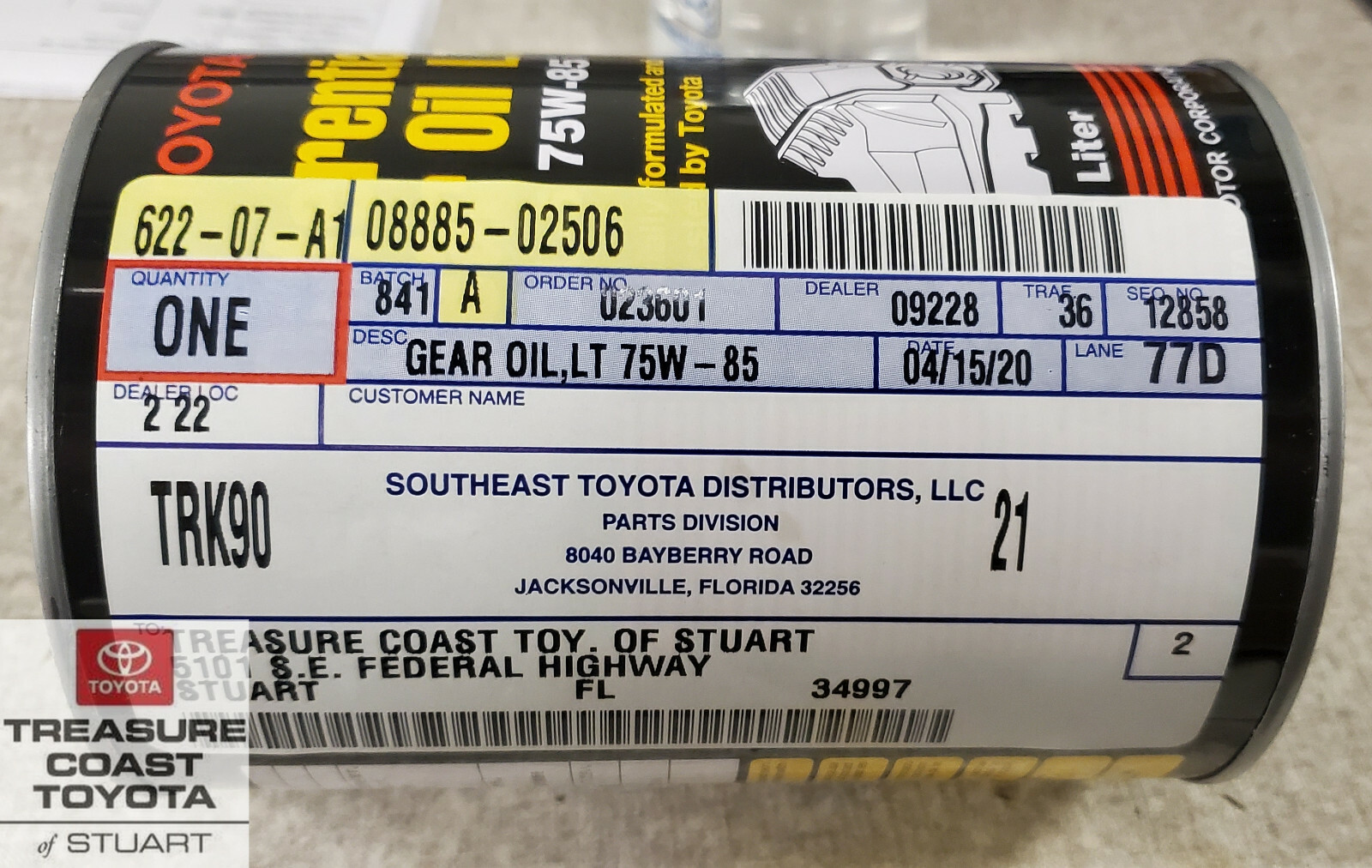 TOYOTA OEM 08885-02506 DIFFERENTIAL GEAR OIL LT GL-5, 75W-85 1 LITER B2 ...