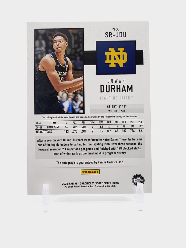 Juwan Durham AUTO Bronze 2021 Panini Chronicles Score Draft Picks Notre ...