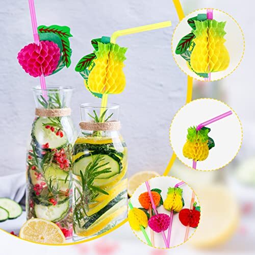 50 Pack Tropical Drinking Straws for Summer Beach Pool Luau Hawaiian ...