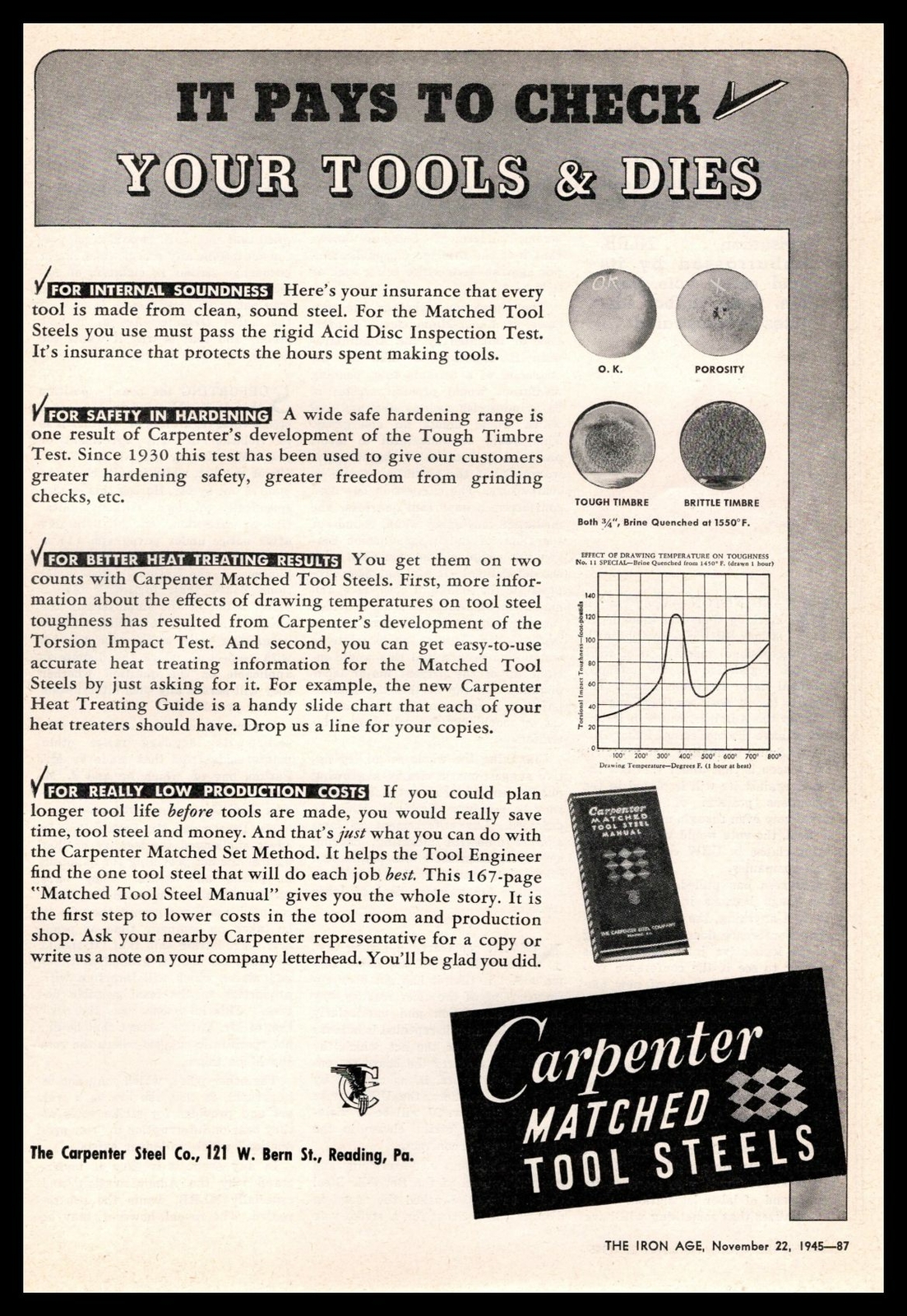 1945 The Carpenter Steel Co. Reading Pennsylvania Matched Tool Steels ...
