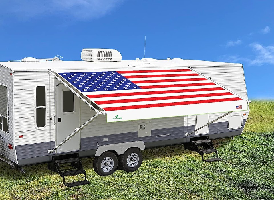 RV Awning Fabric Replacement Camper Trailer Heavy Vinyl USA Flag | eBay