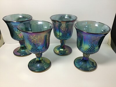 Colony Glass Harvest Carnival Blue Water Goblets Set of 4 | eBay