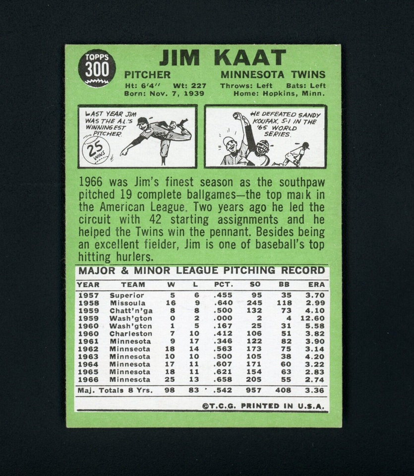 Jim Kaat 1967 Topps (HOF) Minnesota Twins #300 NM-MT | eBay