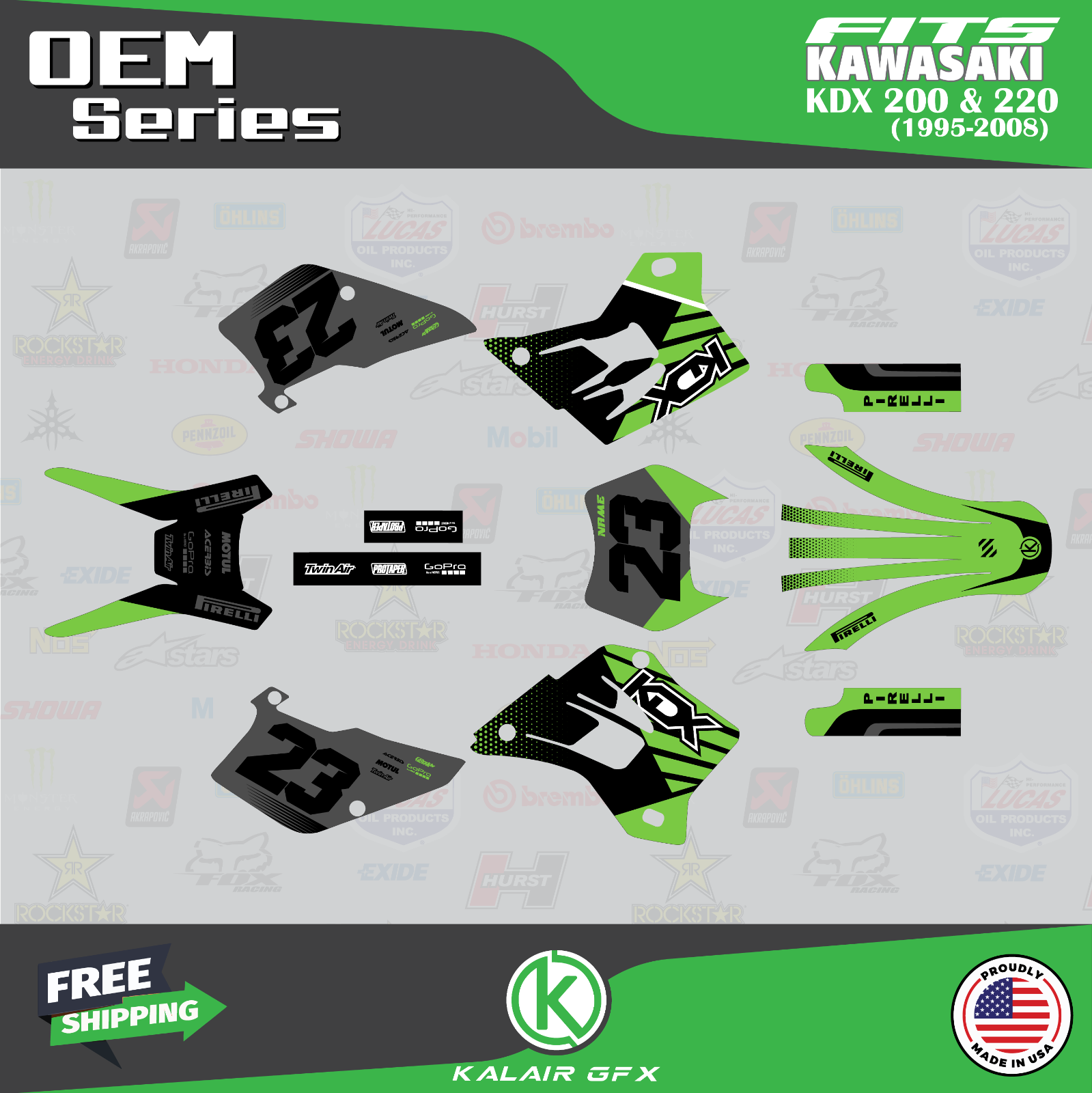 Graphics Kit for KAWASAKI KDX 220 200 1995-2008 OEM-Green | eBay