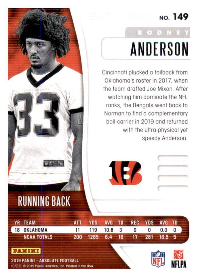 2019 Absolute Red Foil Rodney Anderson Rookie RC Insert Parallel ...