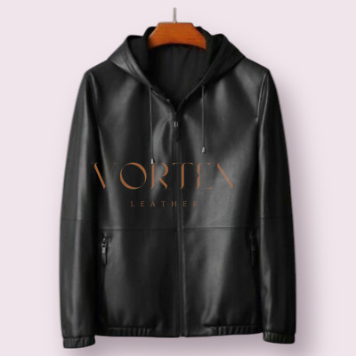 Men's Black Leather Hoodie Genuine Lambskin Leather Hoodie Front Zipper Style | eBay