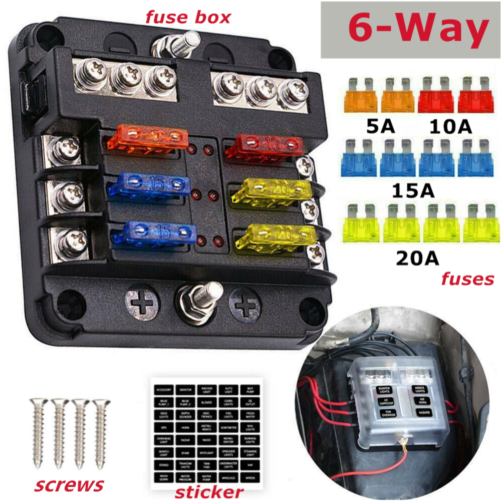 6Way Blade Fuse Box Block & Auto Marine Fuse Box Holder 12V 32V Bus ...