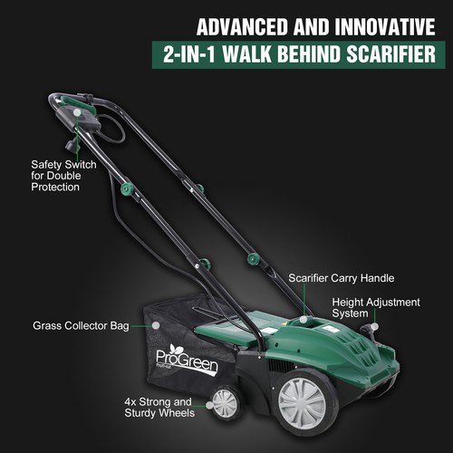 2-in-1 Garden Scarifier 13 in 12 Amp Electric Lawn Dethatcher w ...