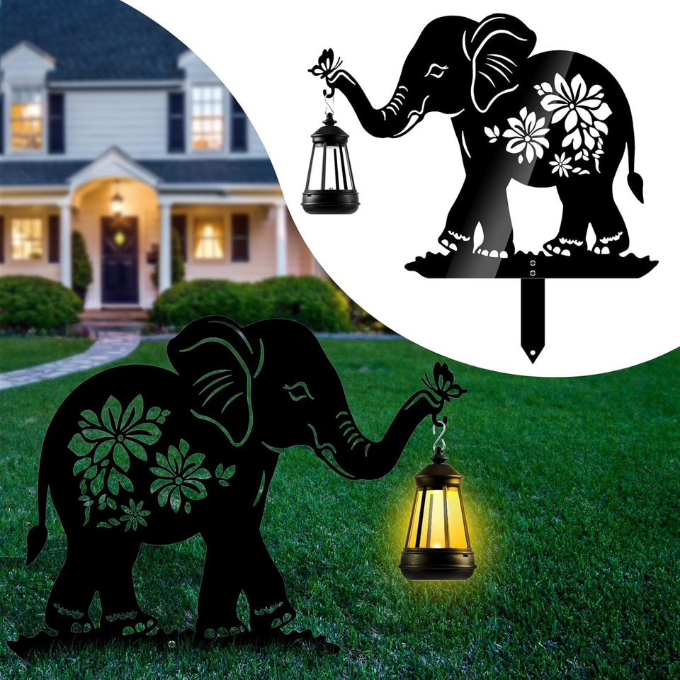Elephant Solar Garden Stakes, Elephant Silhouette Decorative with Solar ...