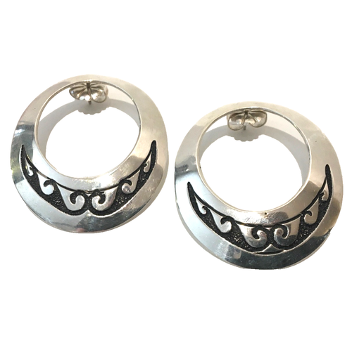 Vintage Navajo Tommy Singer OLD HALLMARK Sterling Overlay Earrings, 1. ...